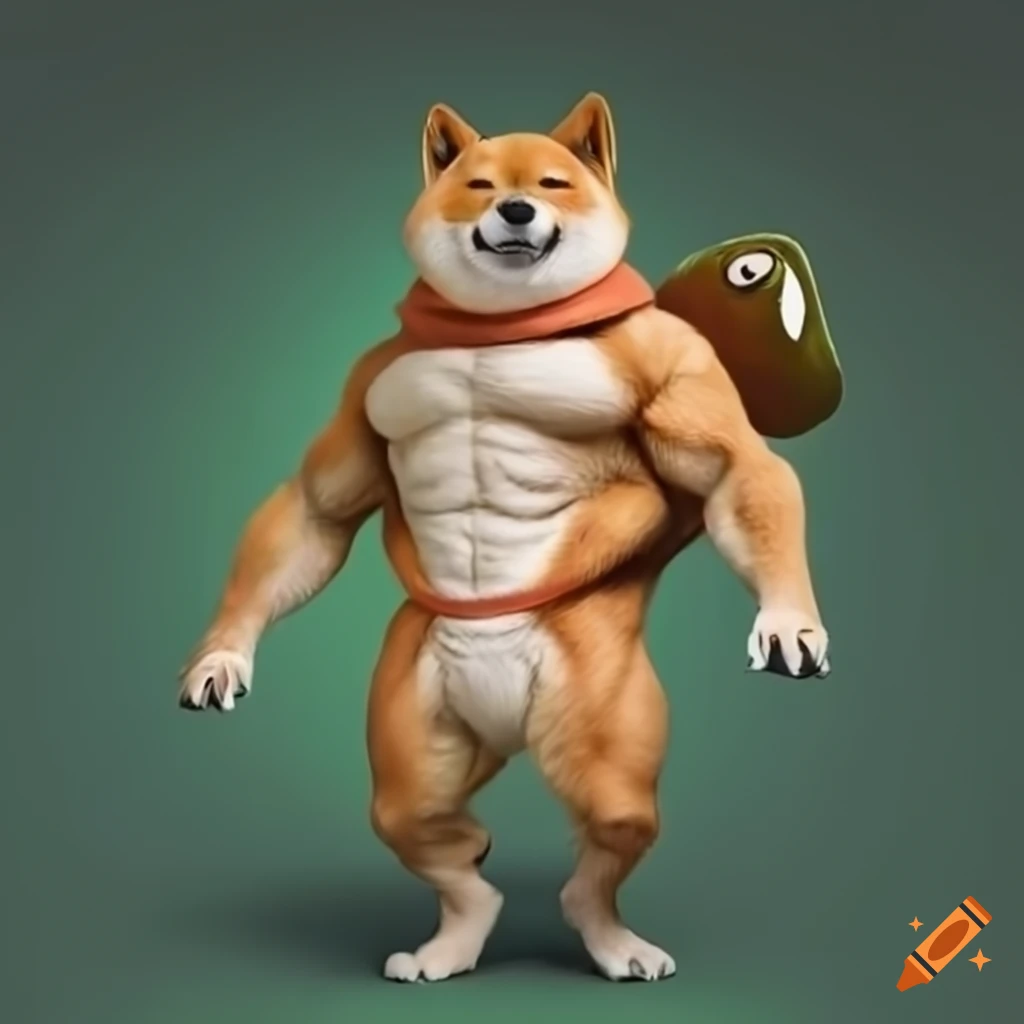 Muscular shiba inu in frog costume on Craiyon