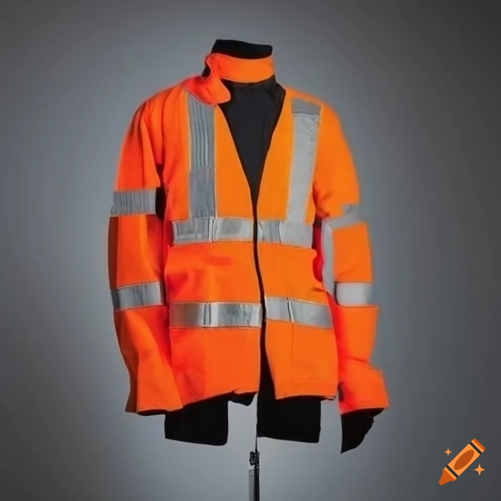 Fluorescent orange construction jacket with reflective woolen bands on ...