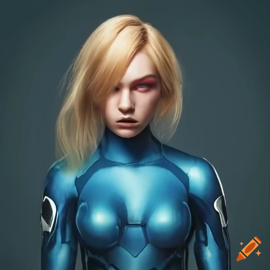 Zero suit samus face close-up on Craiyon