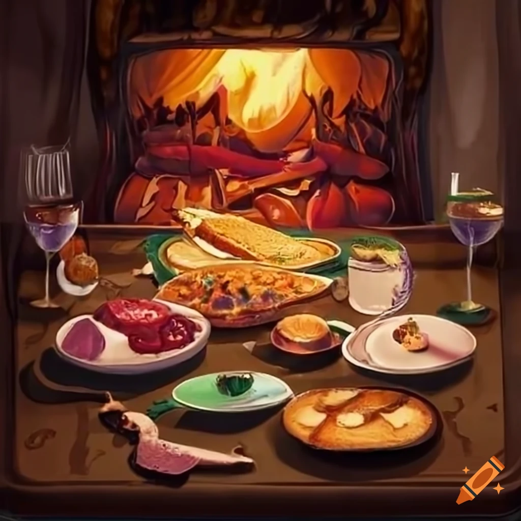 Fantasy meal on a table on Craiyon