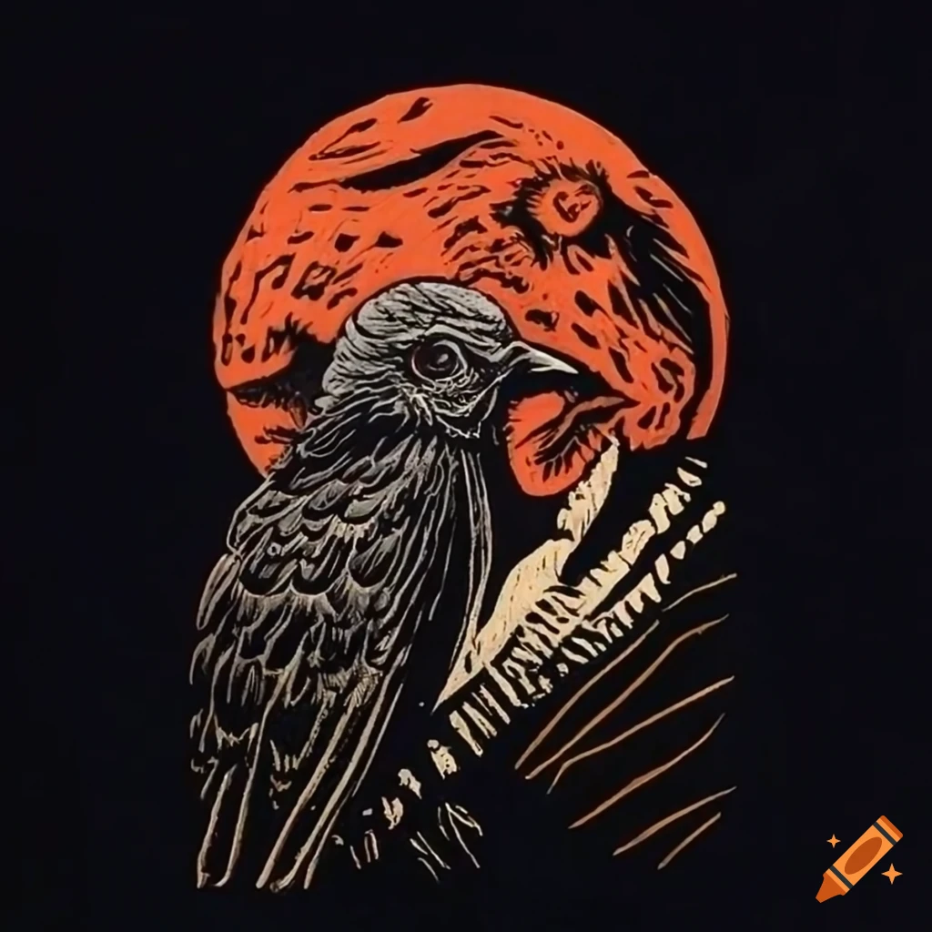 Stephen king horror bird in a linocut style on Craiyon