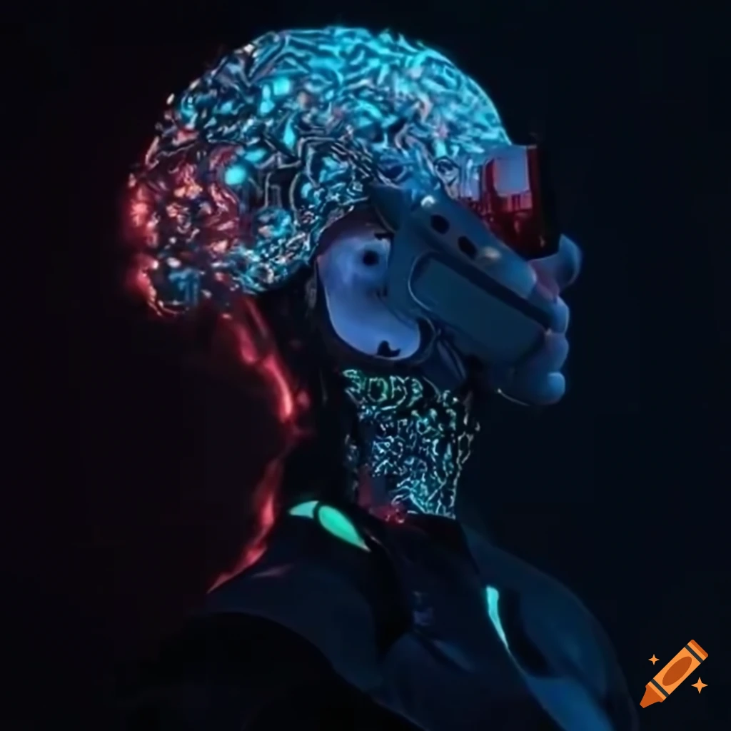 Advanced cybernetic neural interface for virtual reality immersion setup on Craiyon