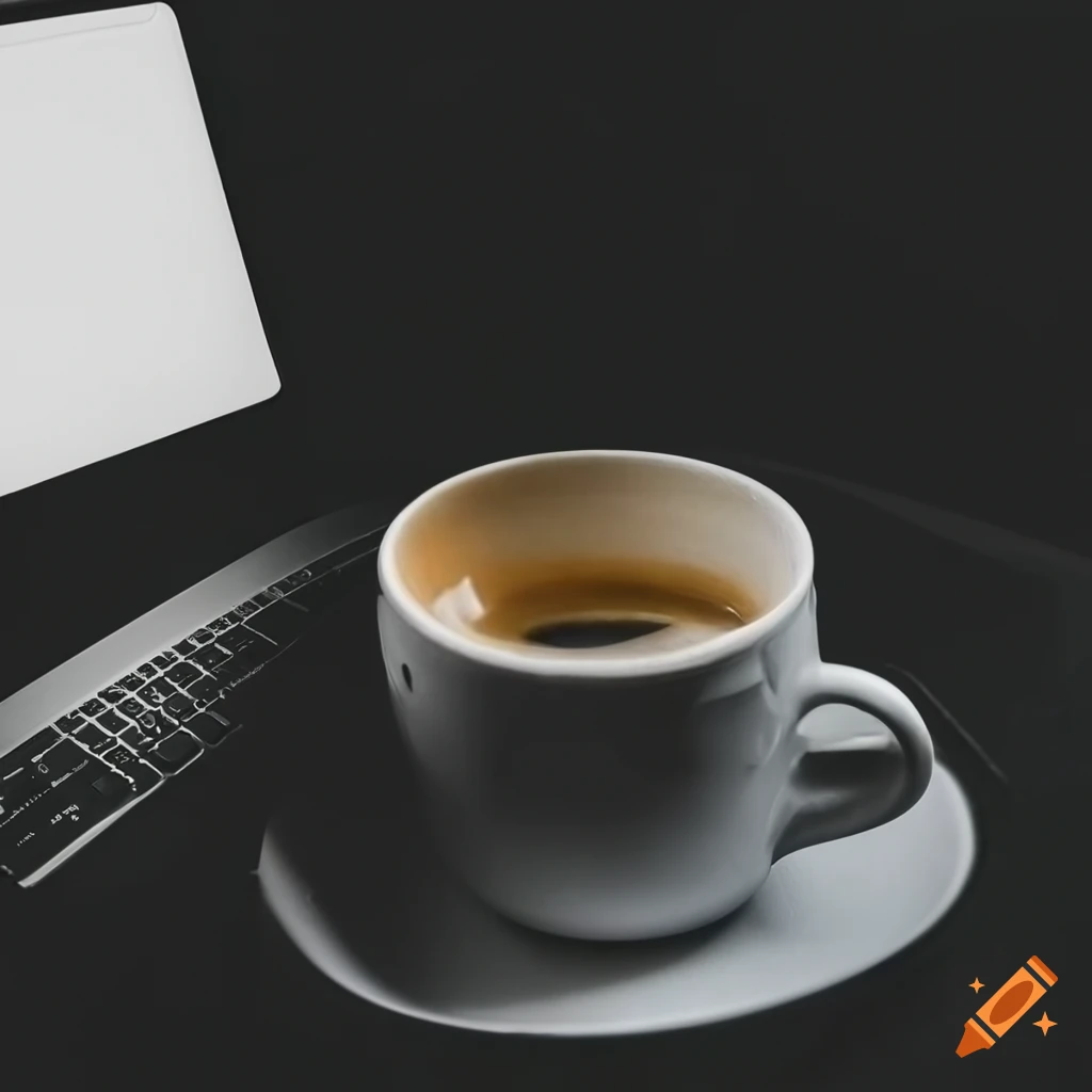 Coffee mug on a computer desk on Craiyon