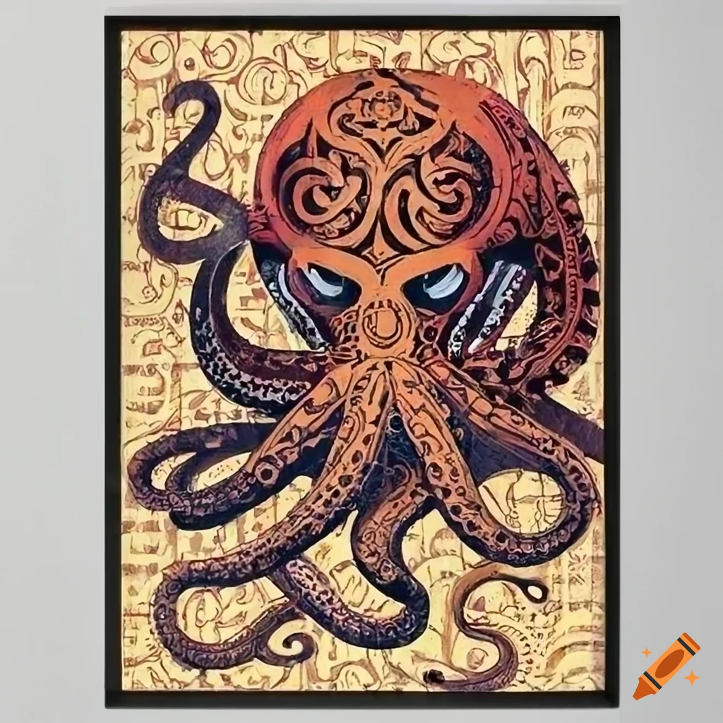 Vintage octopus poster with maori cubic art style on Craiyon