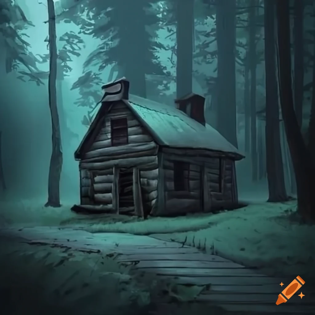 Spooky cabin in the woods on Craiyon