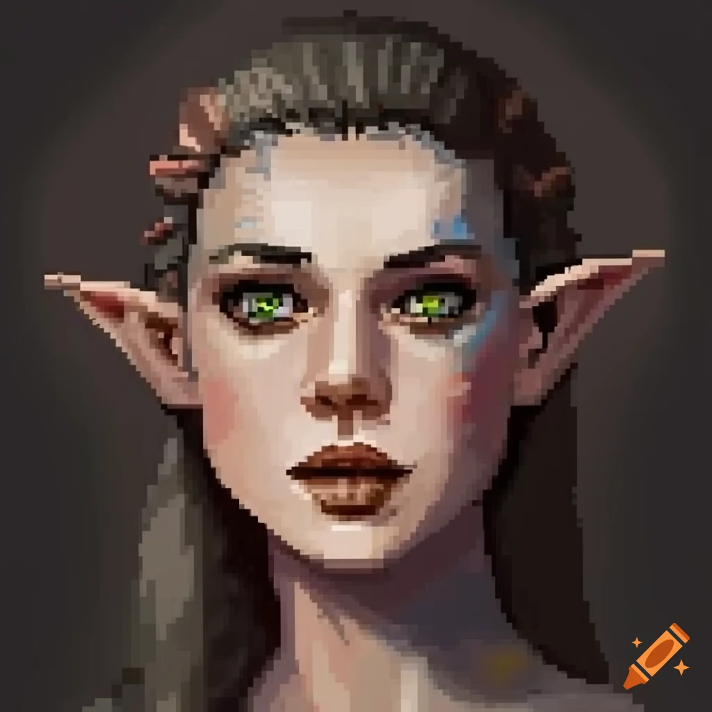 Pixel art realistic portrait of a beautiful elf on Craiyon