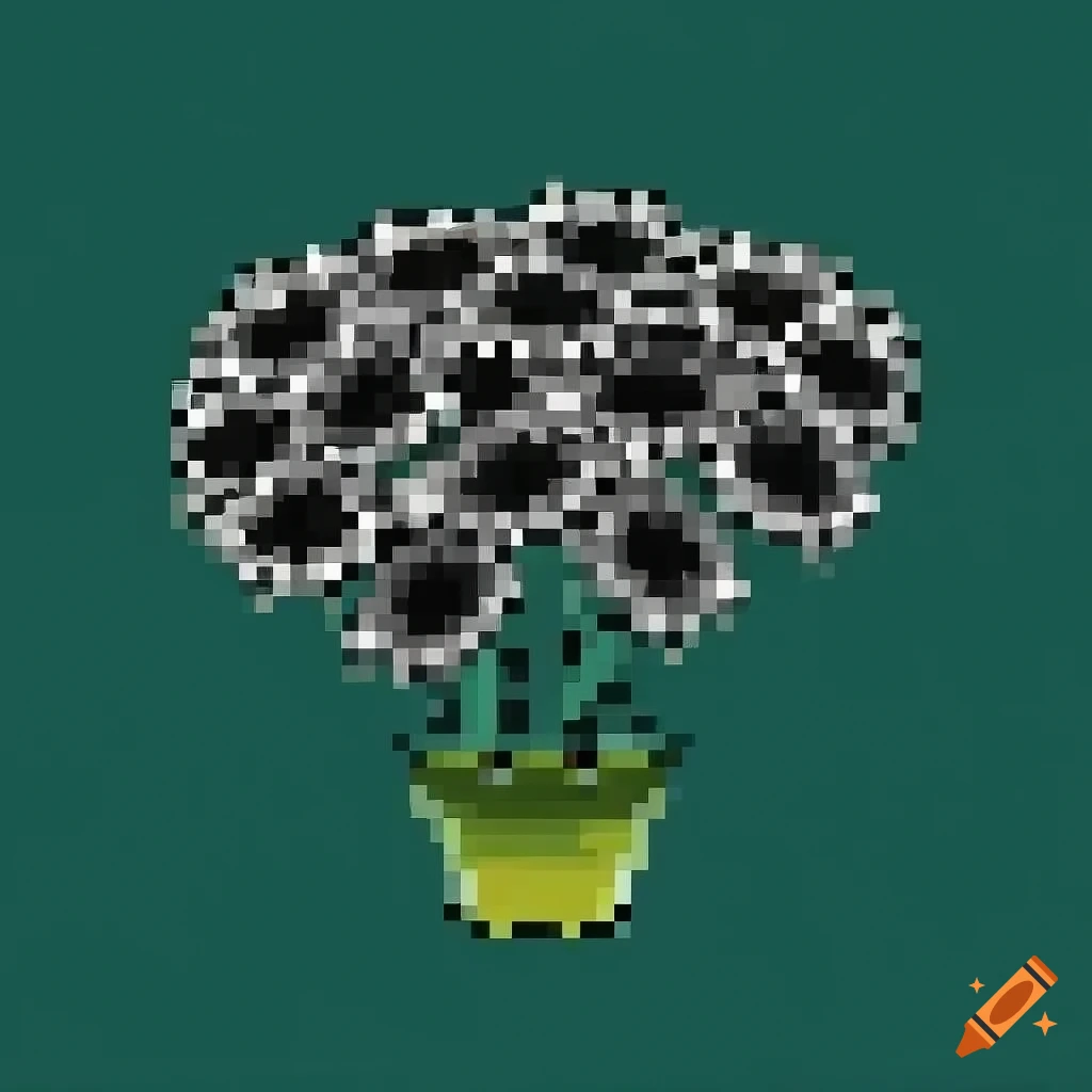 Pixel art bouquet of black flowers on Craiyon