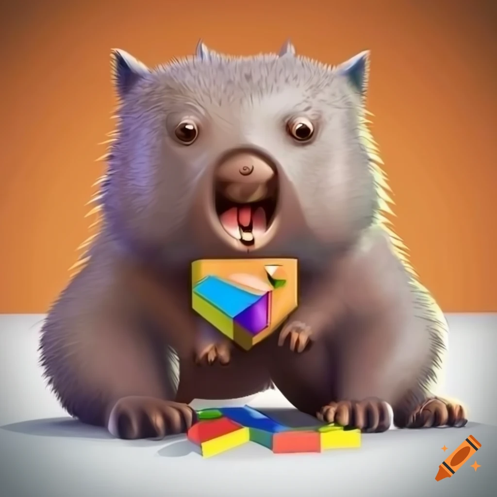 Wombat playing with shape sorter in a cute illustration on Craiyon