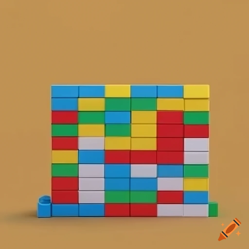 Wall made of lego duplo bricks, front view on Craiyon