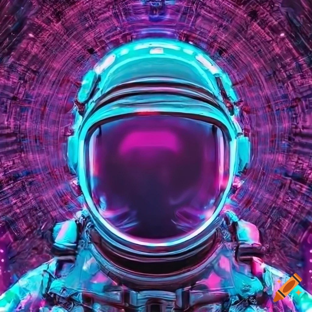 Symmetrical headshot of a neon cyberpunk astronaut in a galactic ...