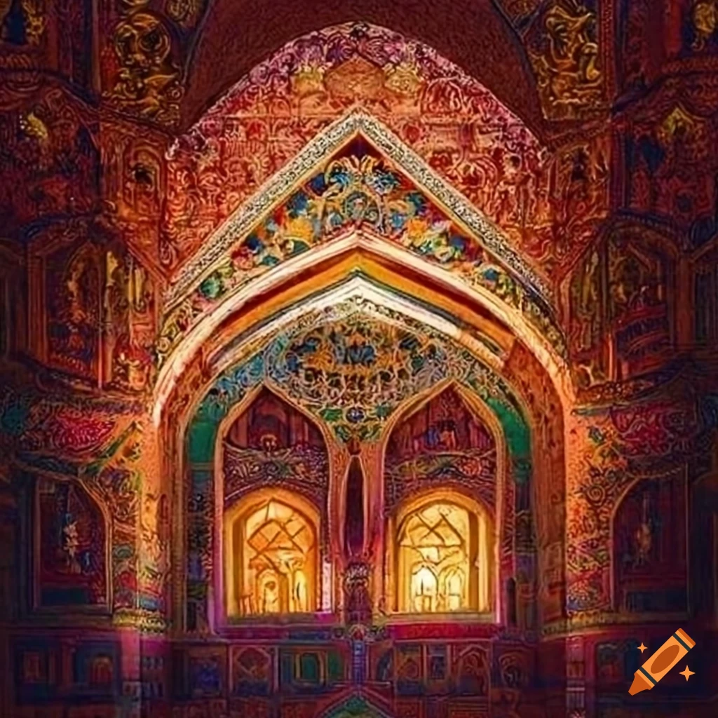 Norooz celebration with Iranian motifs, architecture, and phoenix ...