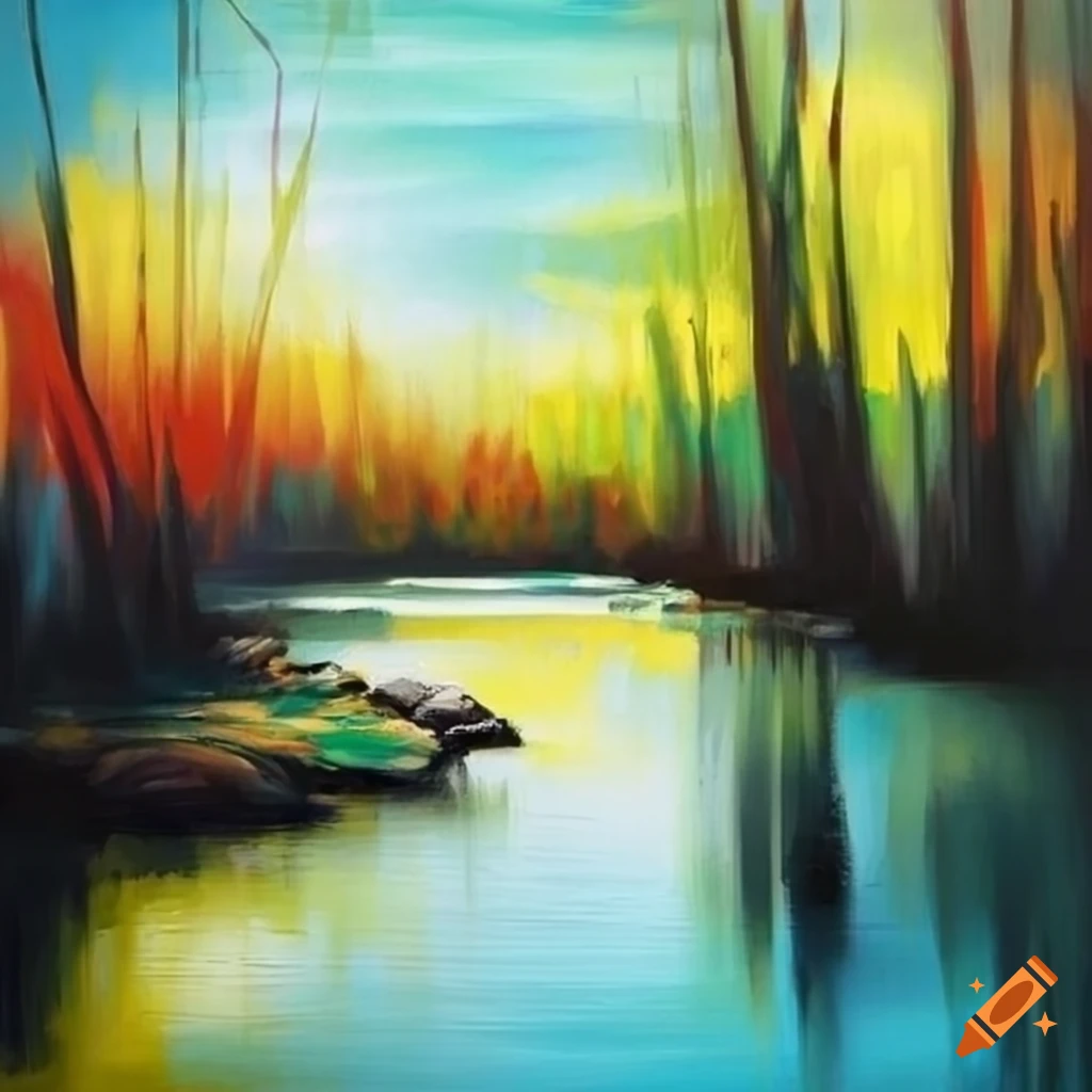 Modern painting of a river landscape on Craiyon