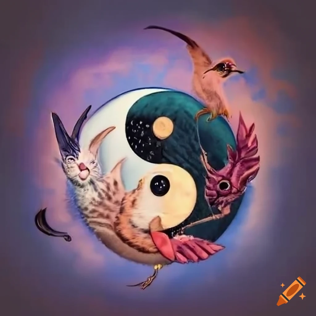 Yin yang with bird and cat on Craiyon