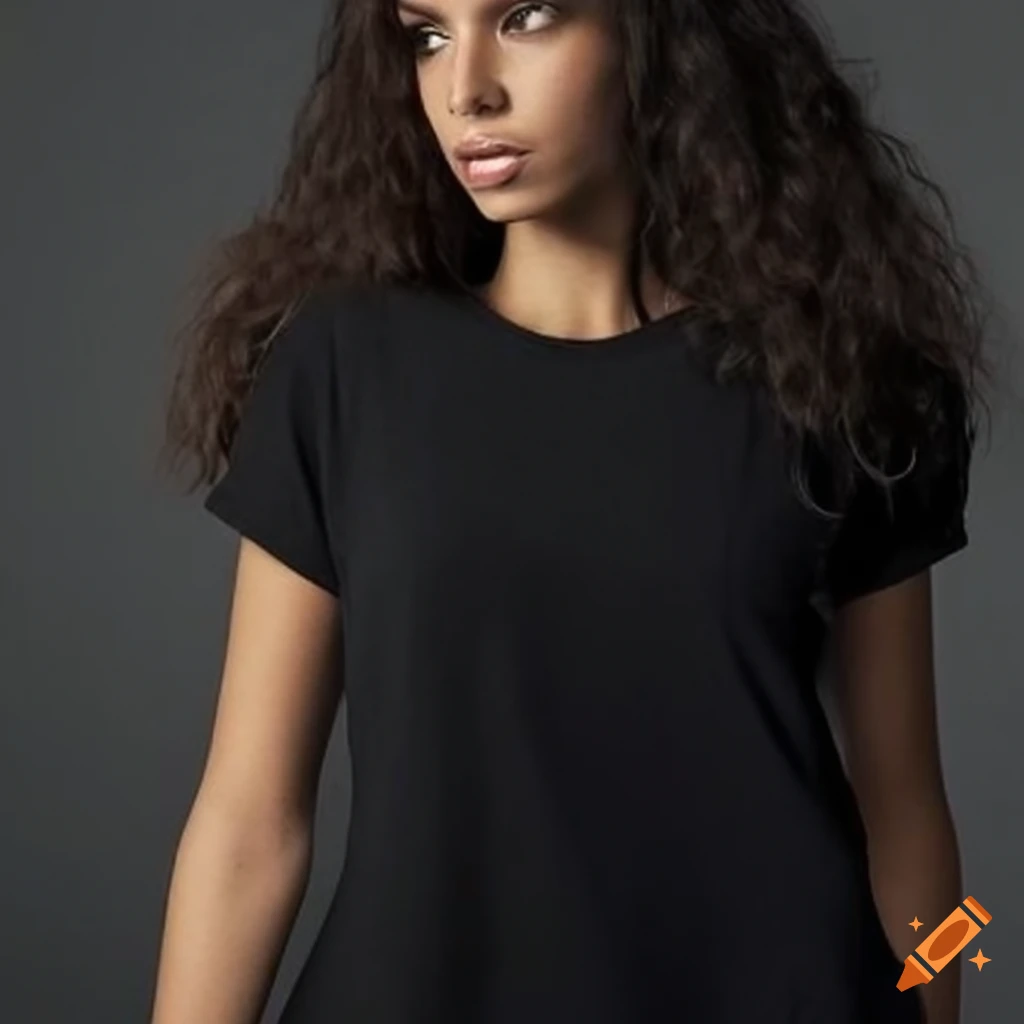 Latina model in a loose black t-shirt on Craiyon