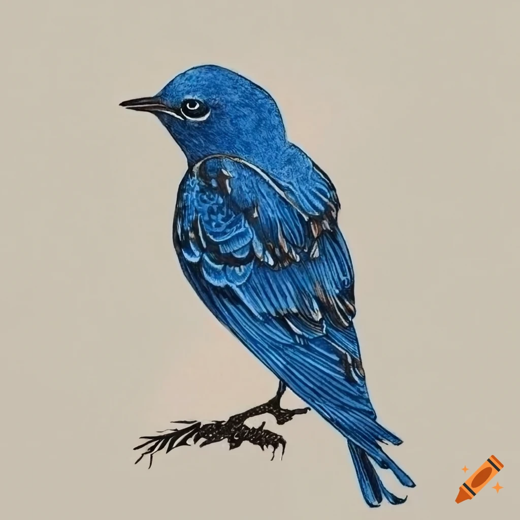 Bluebird in a japanese woodcut style on Craiyon