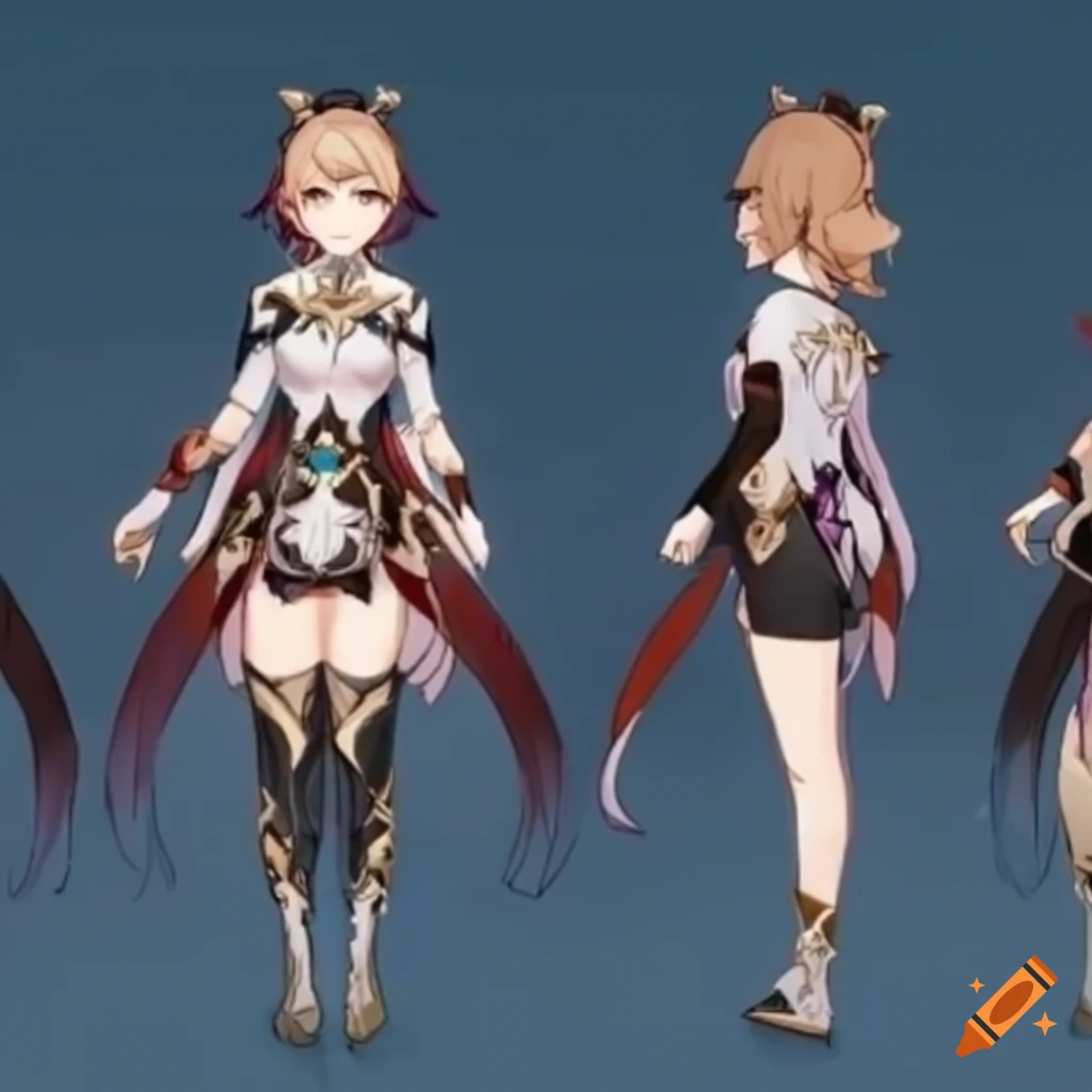 Creative female character with intricate outfit design for Genshin ...