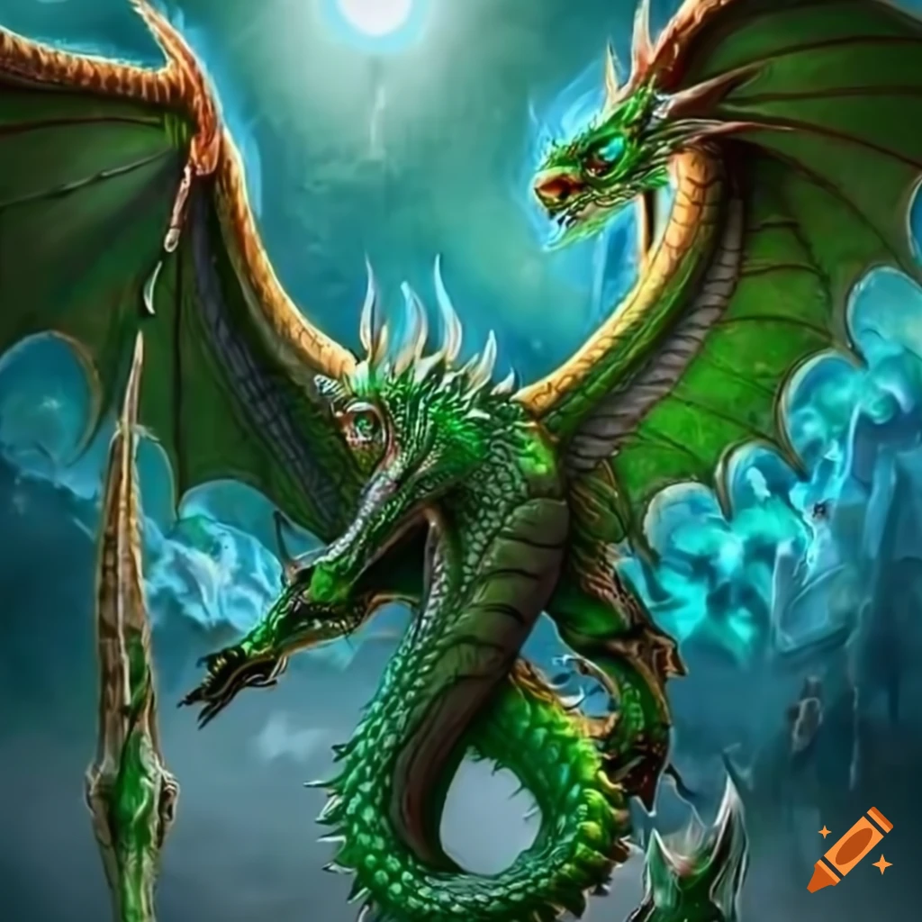 Intricately detailed two-headed dragon in a mystical realm on Craiyon