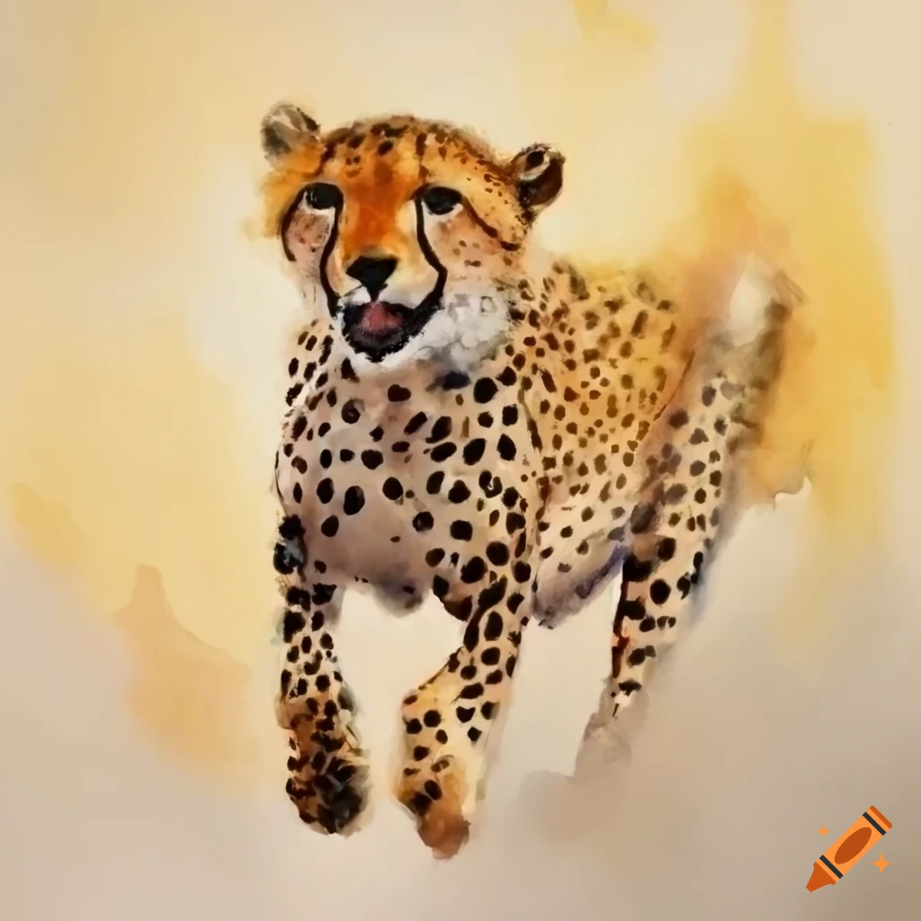 Cheetah galloping in a watercolor blur on Craiyon