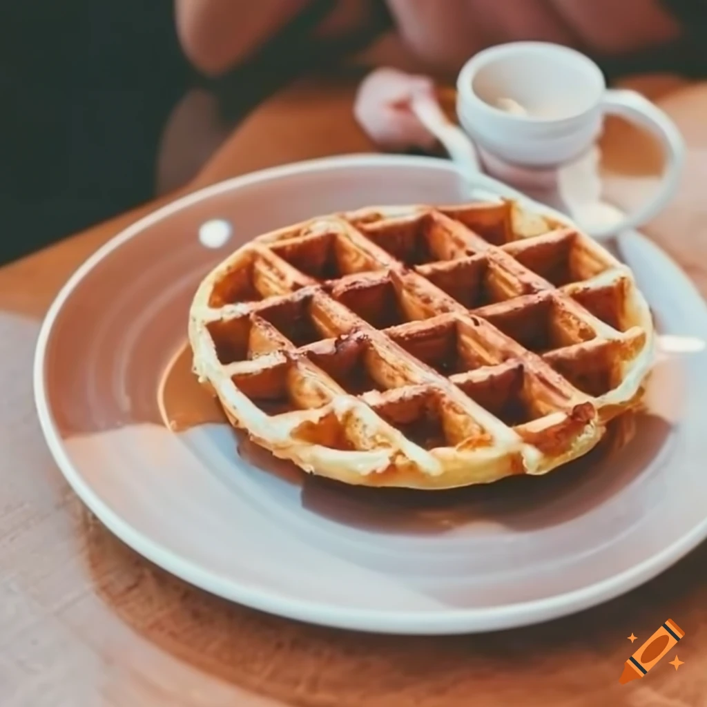 Delicious belgian waffle at a cafe table on Craiyon