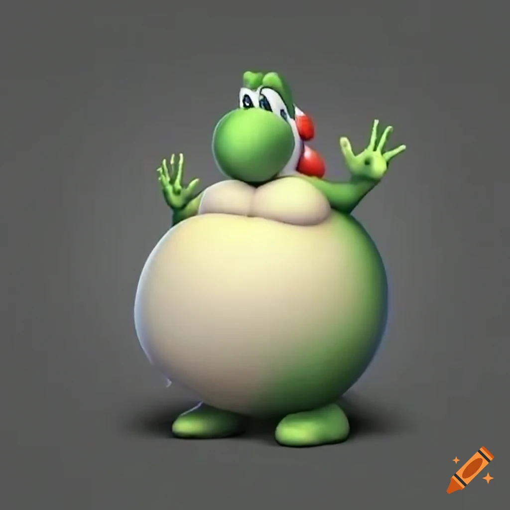 Green yoshi from super mario bros. with a large belly on Craiyon