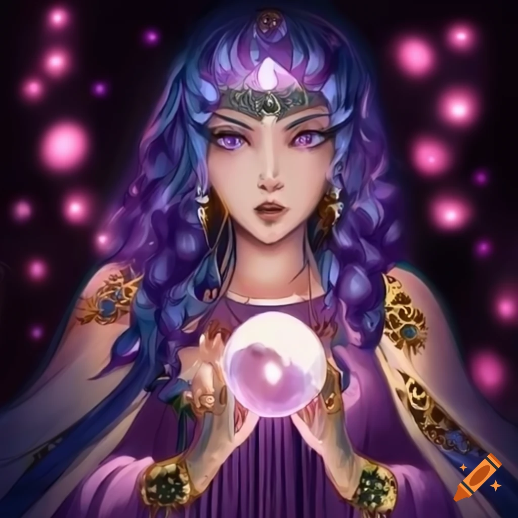 Anime portrait of an ancient greek psychic woman with a crystal ball on ...