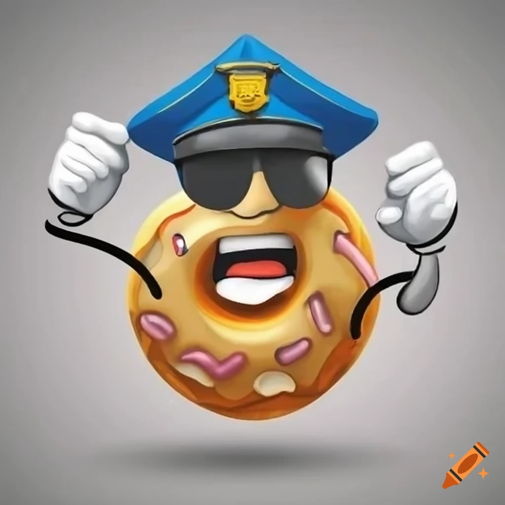 Donut cartoon character in police attire on Craiyon