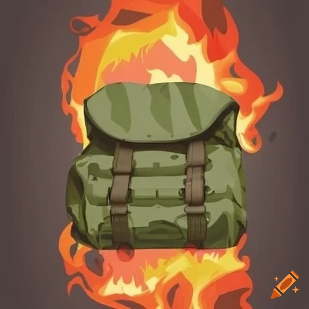 American military green ruck sack on fire on Craiyon