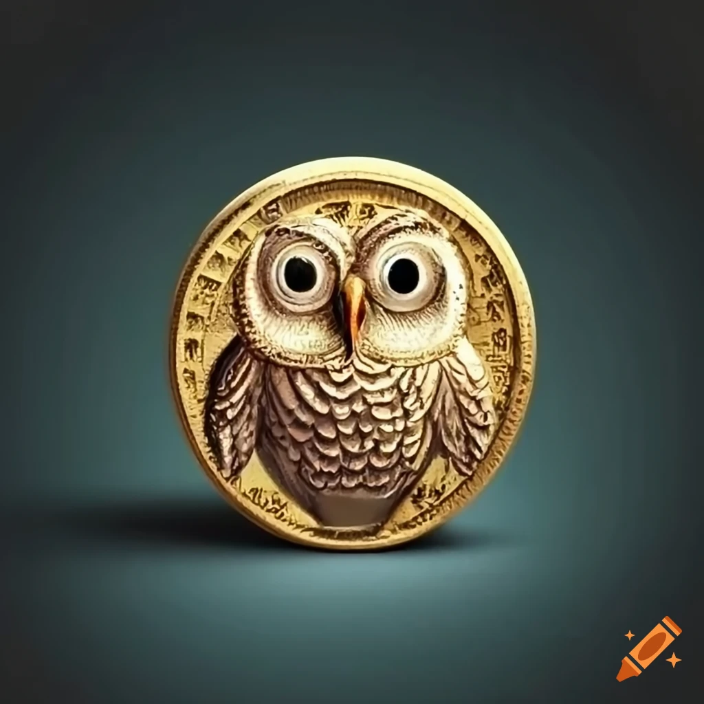 Funny owl-faced gold, silver, and bronze coins on Craiyon