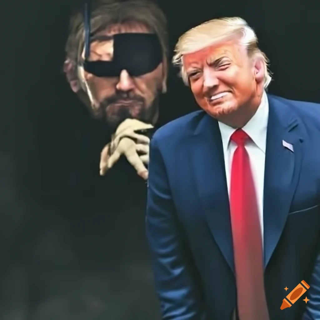 Big boss from Metal Gear Solid meeting Donald Trump on Craiyon