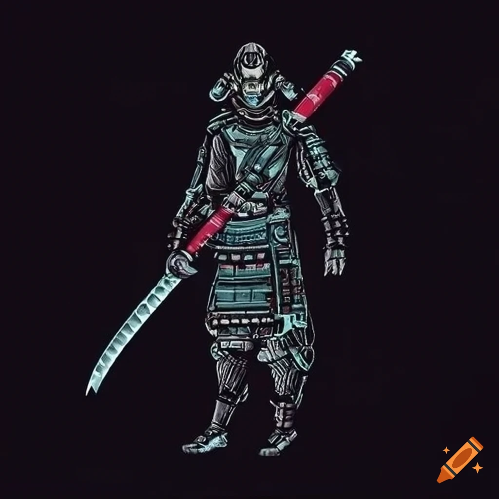 Futuristic samurai sword with cybernetic designs on Craiyon