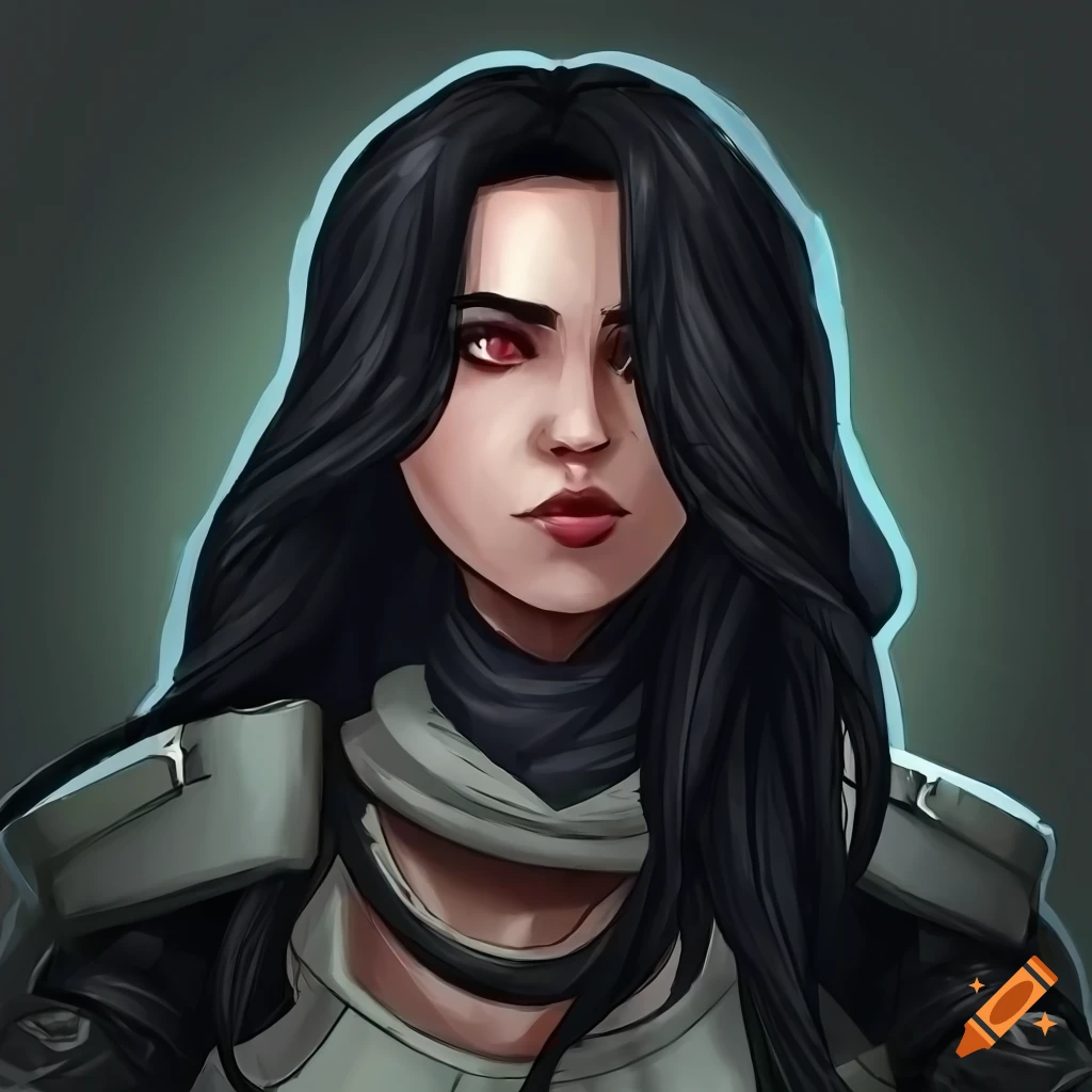 Serious female DND archer with long black braid in a detailed forest ...