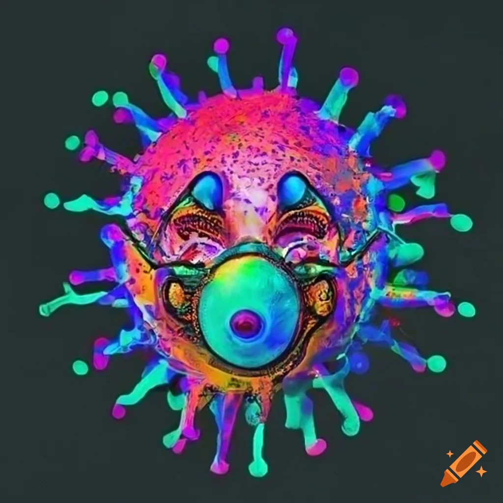 Microbial virus wearing a rainbow holographic clown mask on Craiyon