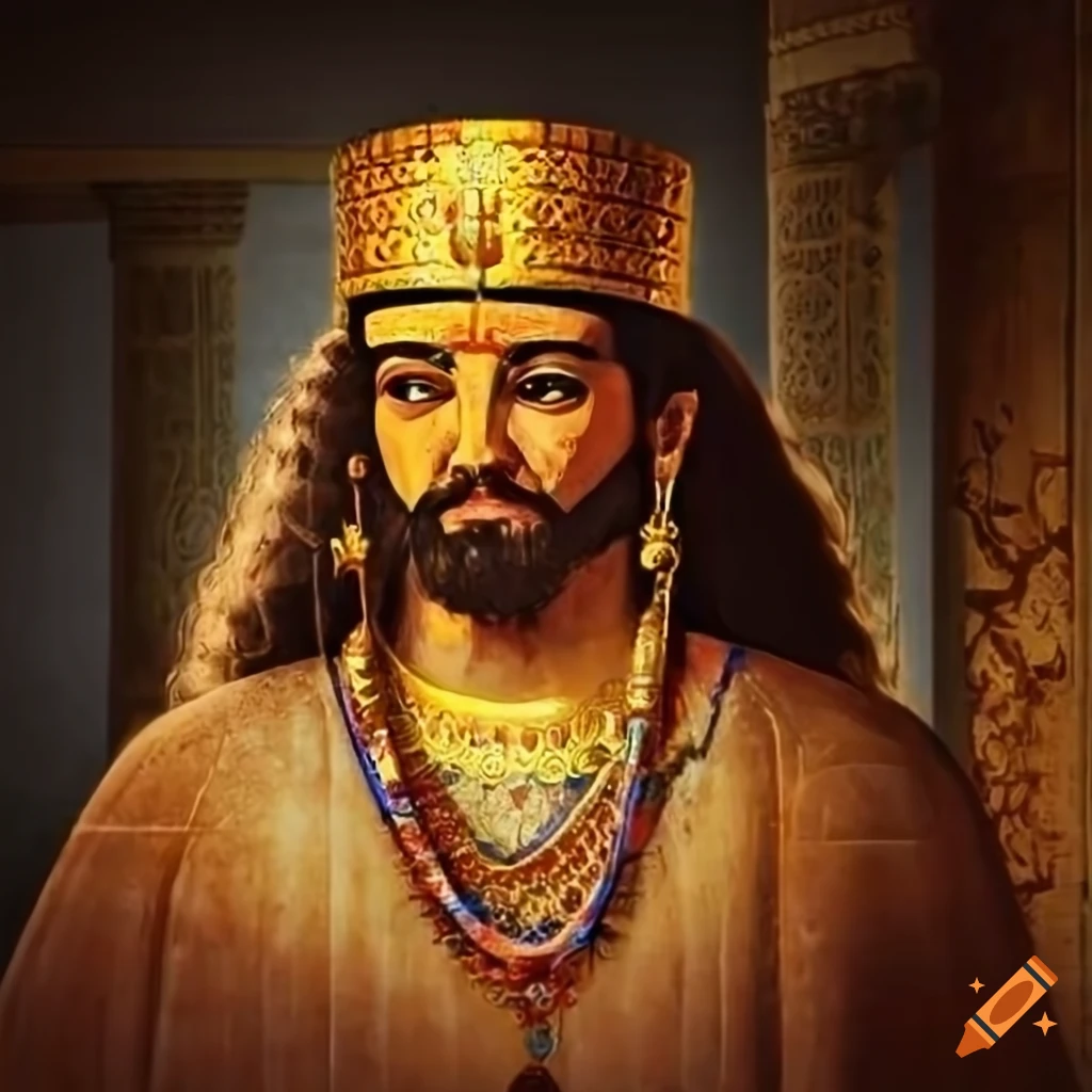 Persian king and queen standing in Persepolis on Craiyon