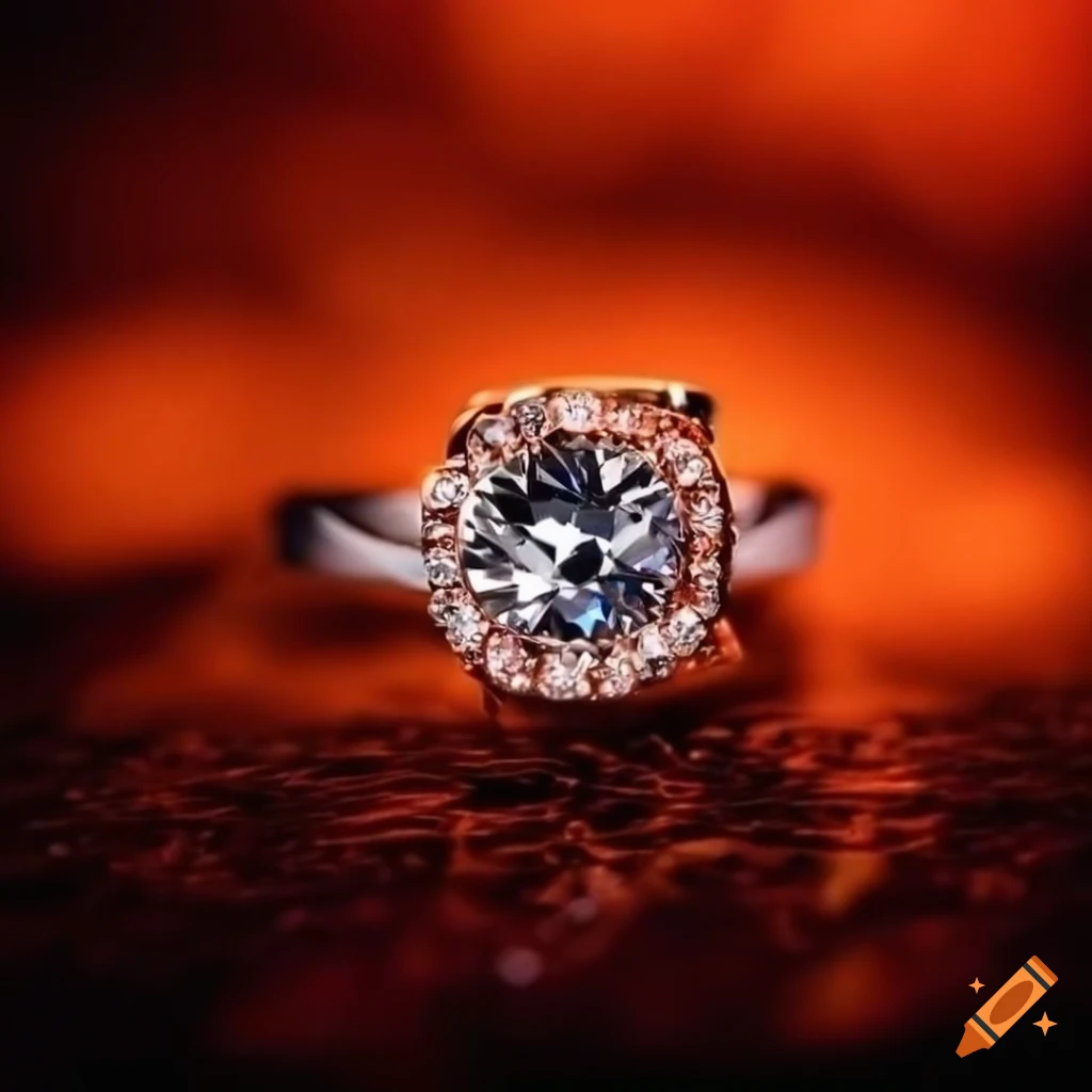 Romantic engagement ring and red rose at sunset on Craiyon