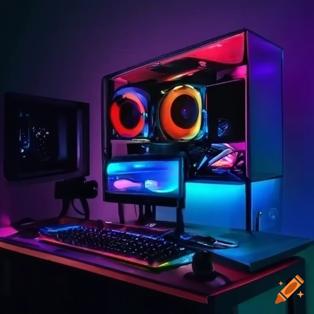 Sleek modern PC gaming setup with RGB lighting and advanced peripherals ...