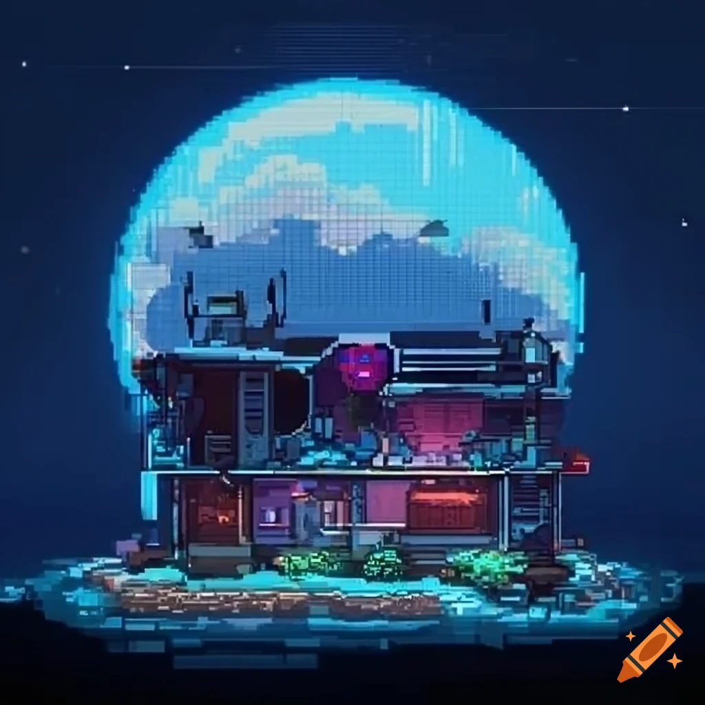 Pixel art desktop wallpaper with a futuristic and lofi vibe, showcasing ...