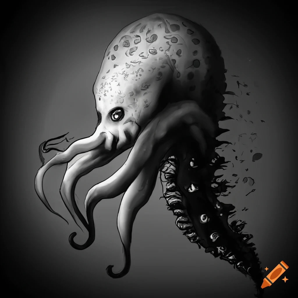 Mythical entity with long tentacles emerging from foggy abyss on Craiyon