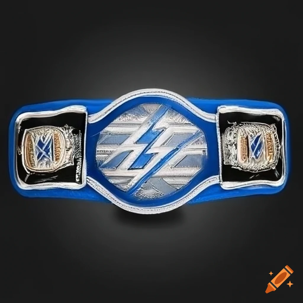 White and blue wrestling belt with lightning bolt buckle on Craiyon