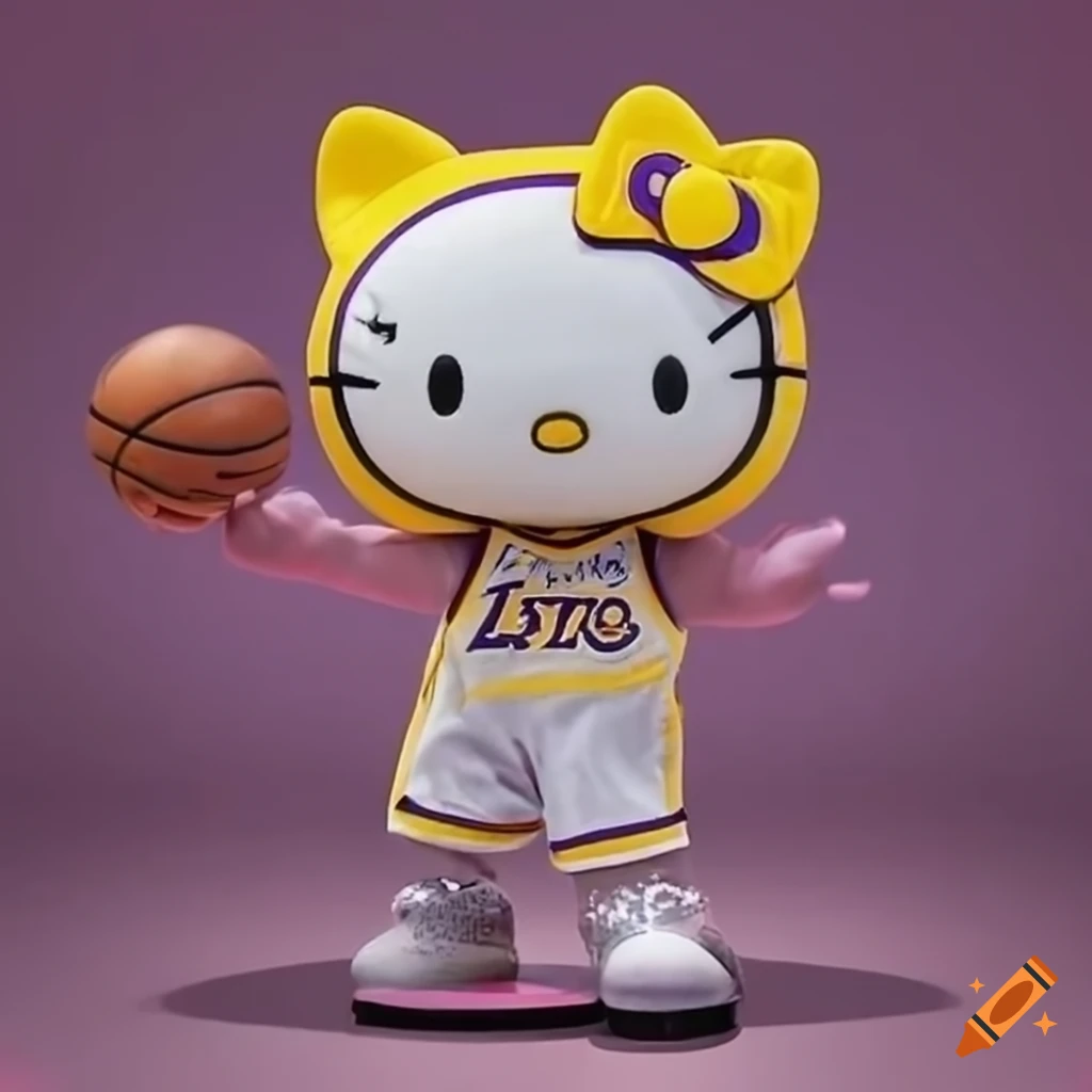 Hello Kitty wearing a Lakers basketball jersey on Craiyon