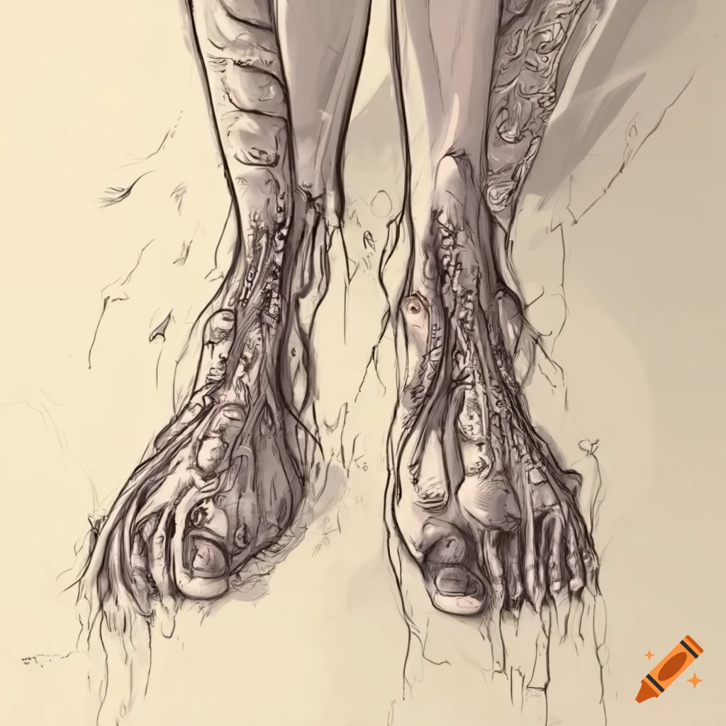 Hybrid feet with roots in the ground sketch on Craiyon