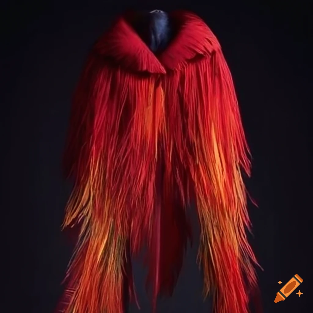 Red cape with fringe made of phoenix feathers on Craiyon