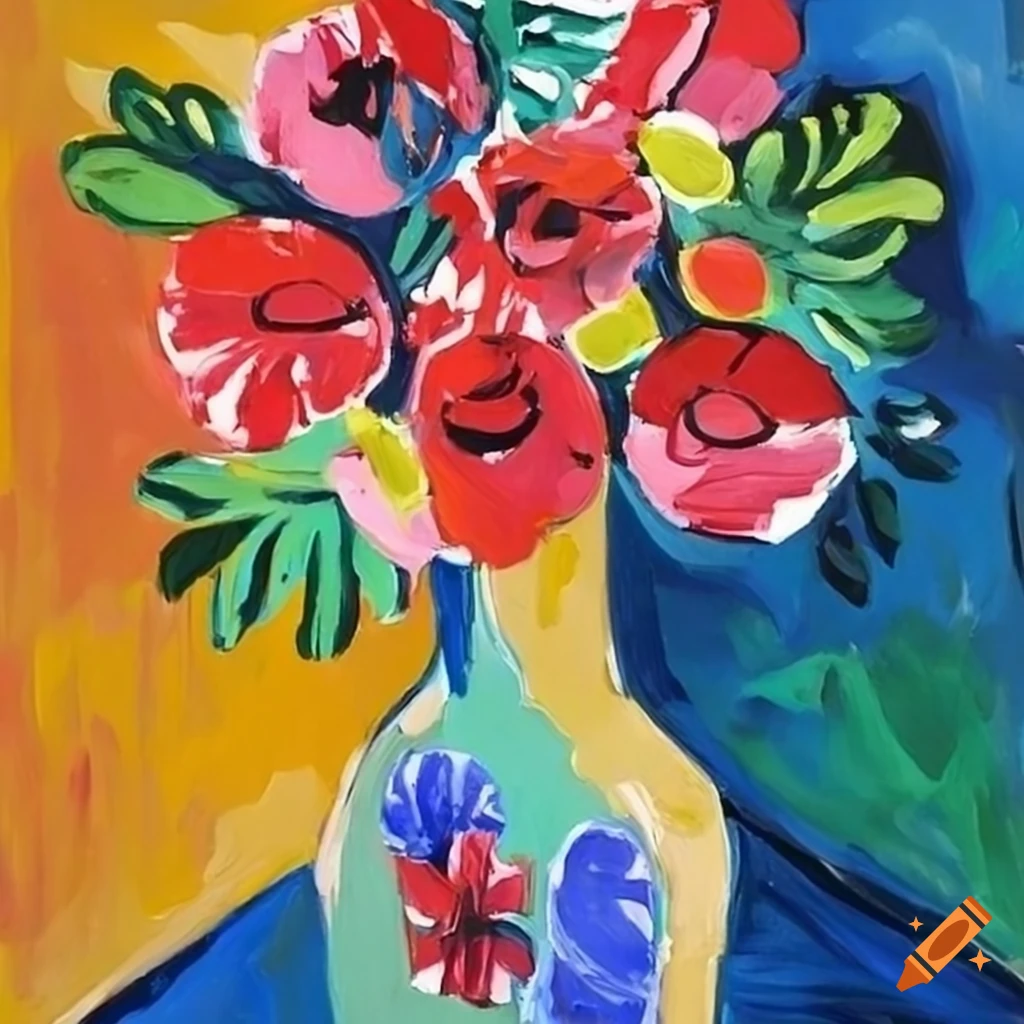Matisse-style flowers in a vase acrylic painting on Craiyon