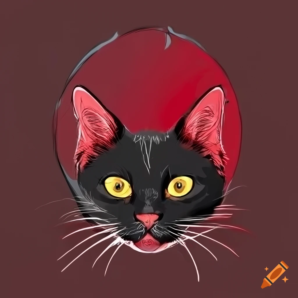 Black cat in red line art facing forward on Craiyon