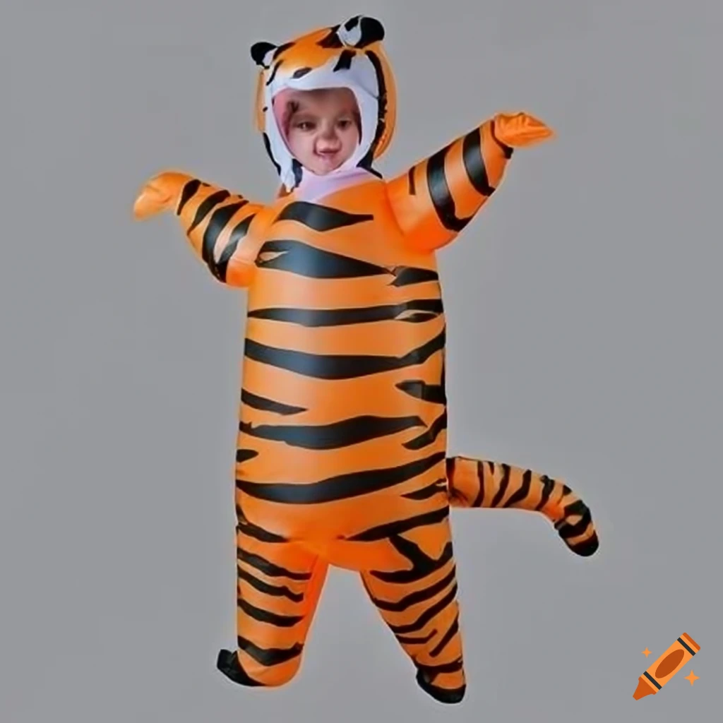 Inflatable tiger costume for children with face opening on Craiyon