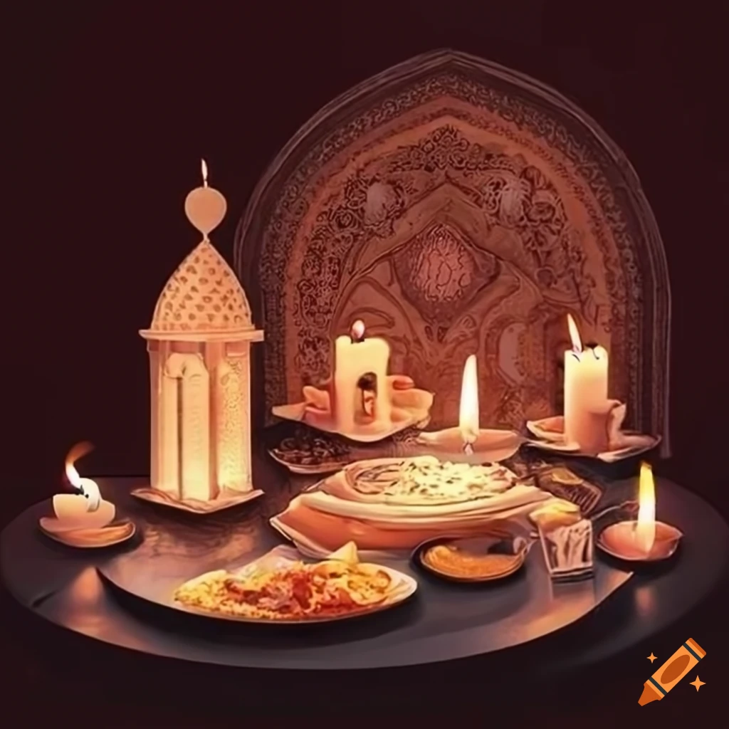 Ramadan iftar night poster girls with candles aesthetic on Craiyon