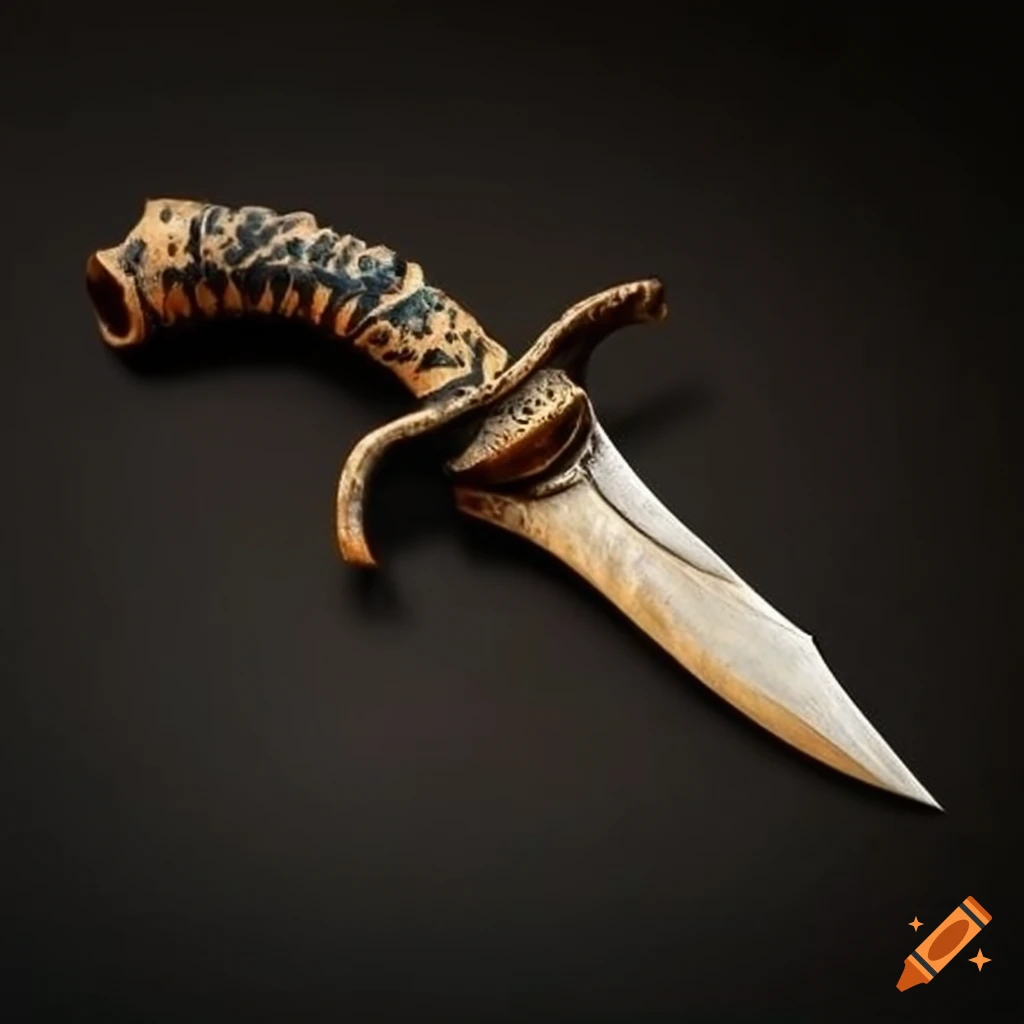 Small dagger made from animal bone with fire effect on Craiyon