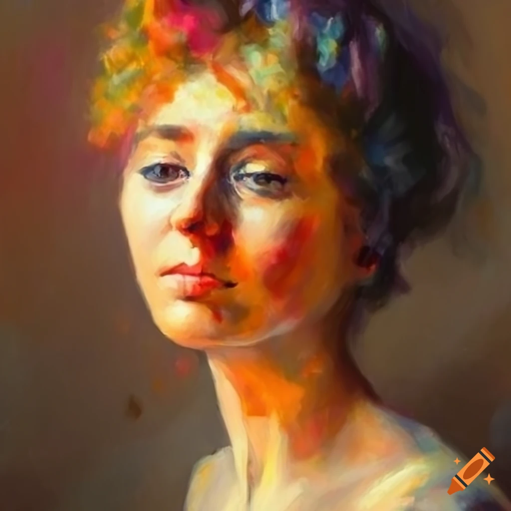 Impressionist-style portrait of a young woman with vibrant colors and loose brushwork on Craiyon