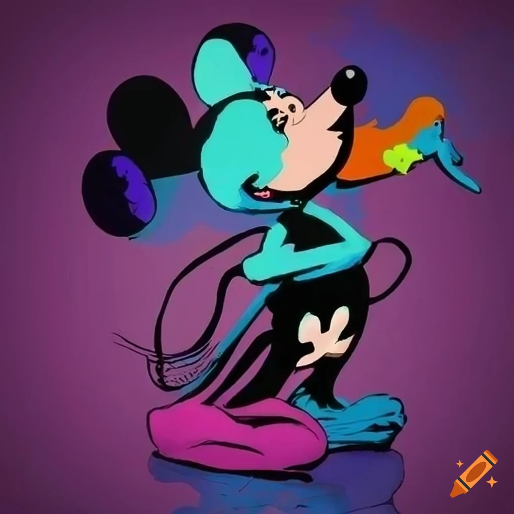 Walt disney anime characters in banksy style pop art on Craiyon