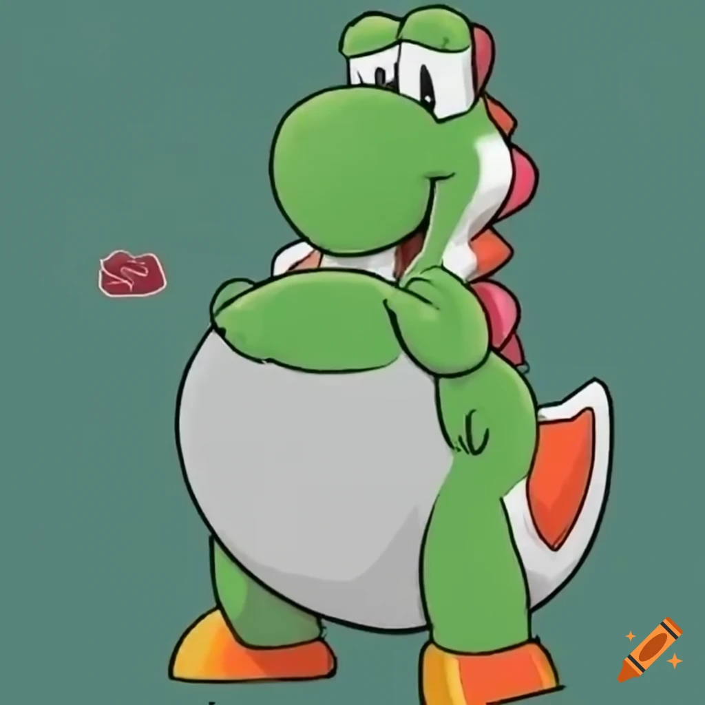 Green yoshi from super mario bros with a massive belly on Craiyon