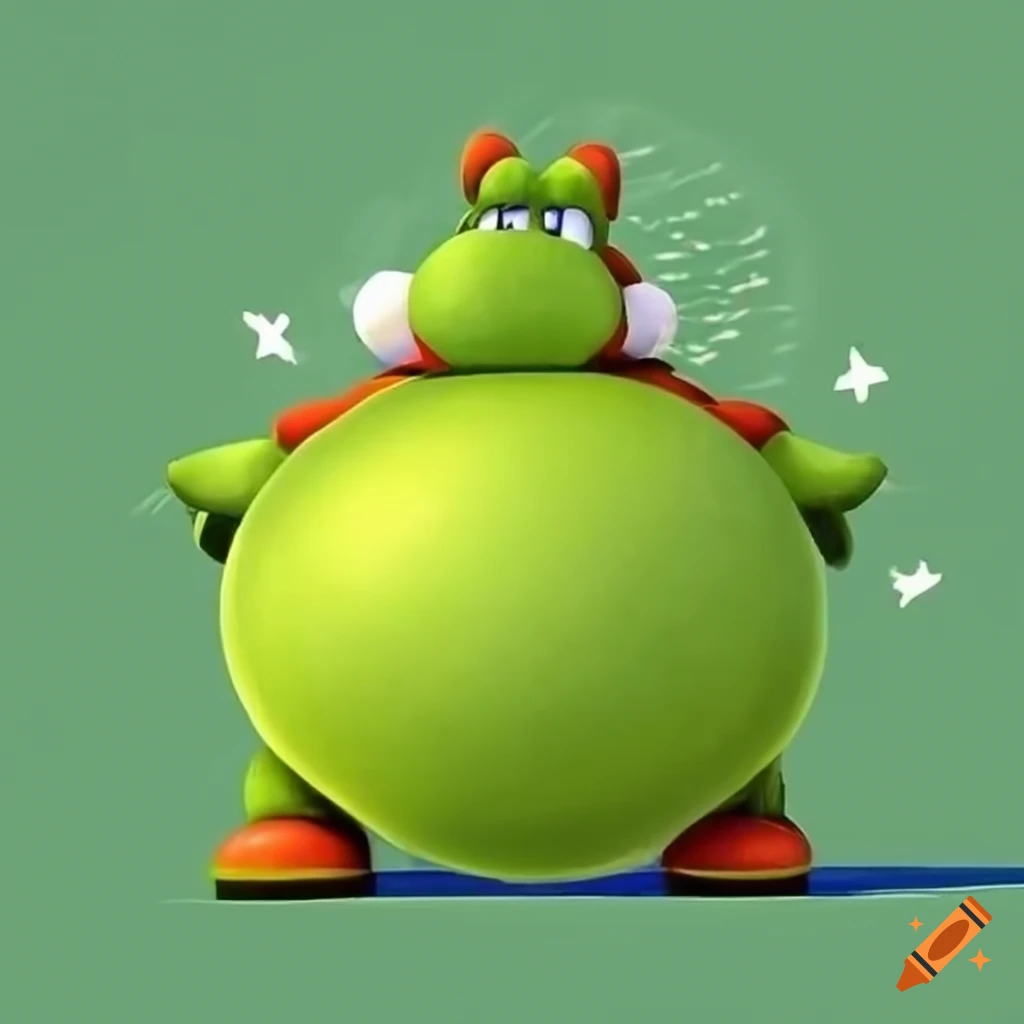 Green Yoshi character from Super Mario Bros with a big belly and wide ...